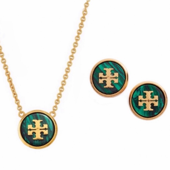 Tory Burch | Jewelry | Tory Burch Gold And Semiprecious Green Stone Set ...